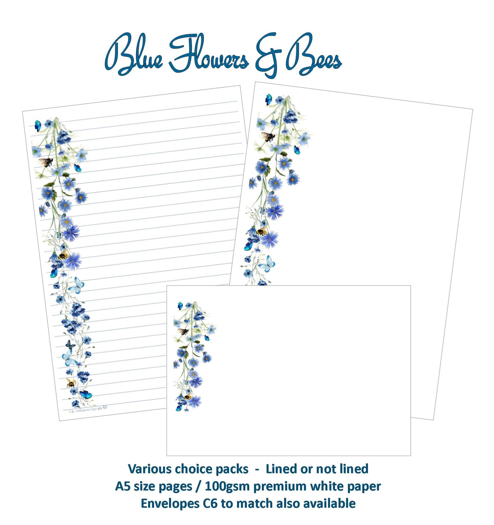 Blue Flowers & Bees - Beautiful Writing Sets