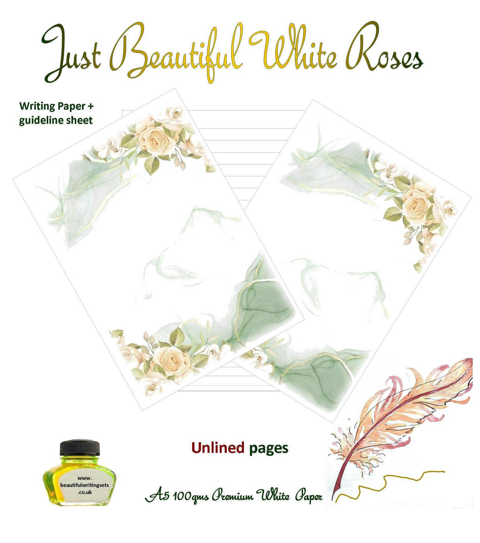 Theme of White Roses - Beautiful Writing Sets