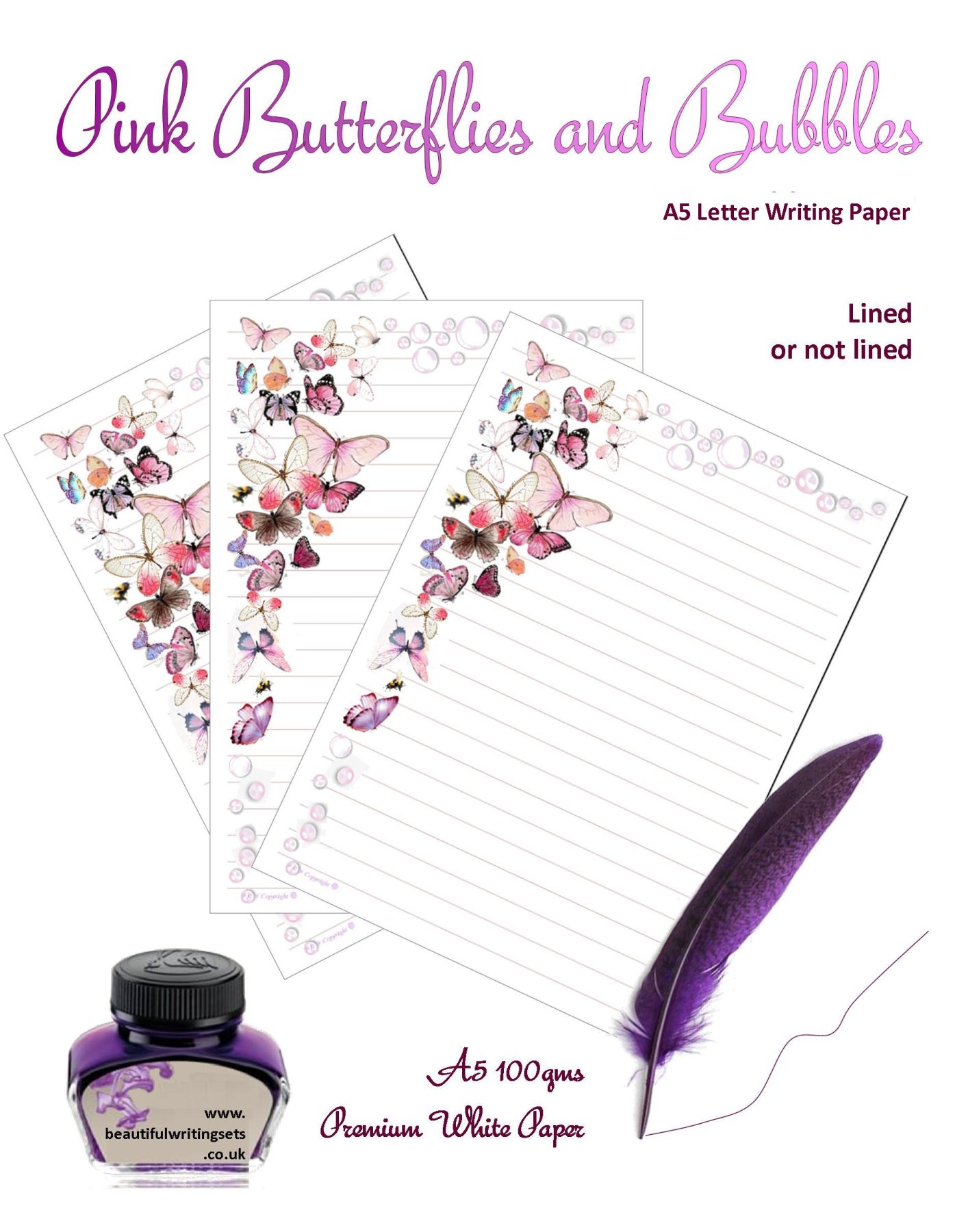 Pink Butterflies & Bubbles - Beautiful Writing Sets