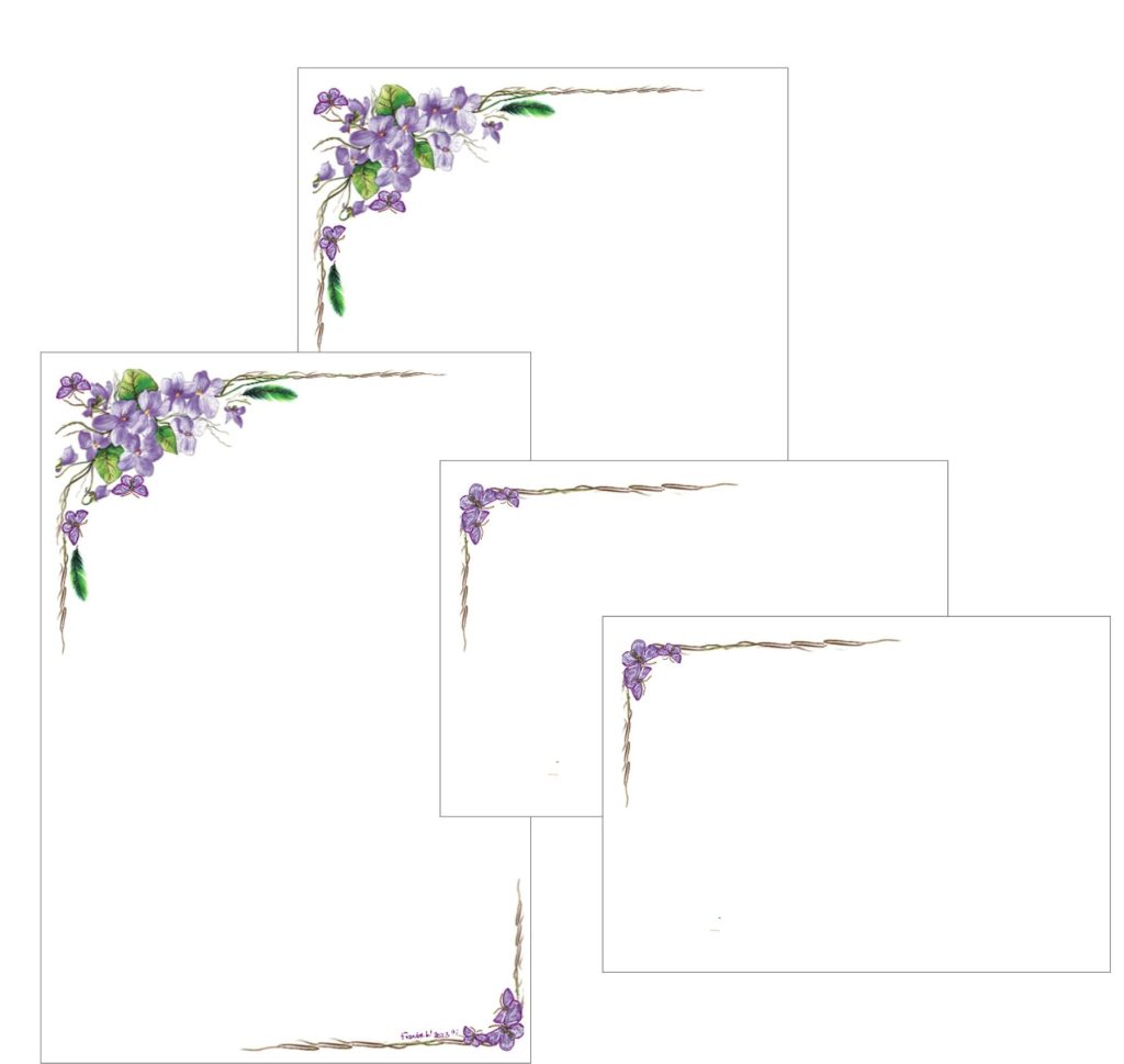 Purple Flowers with Purple Butterflies - Beautiful Writing Sets