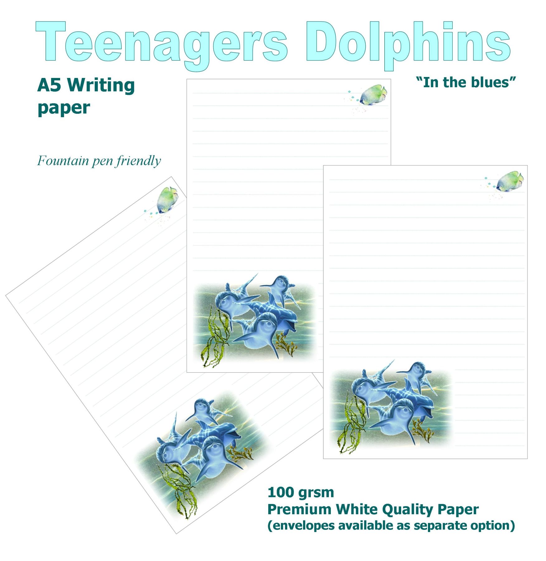 Dolphin Teenagers in Blue Theme - Beautiful Writing Sets