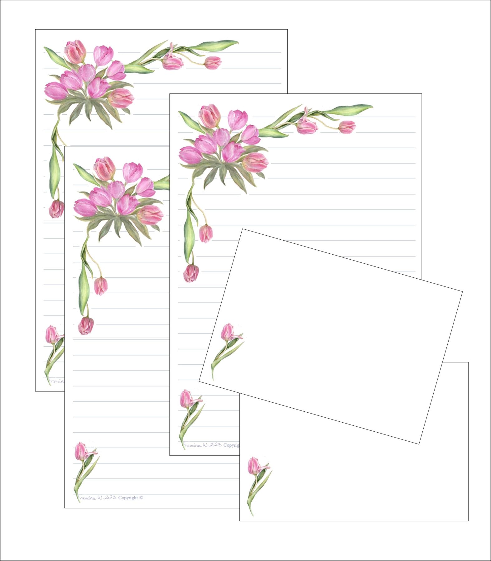 Pink Tulips - Beautiful Writing Sets