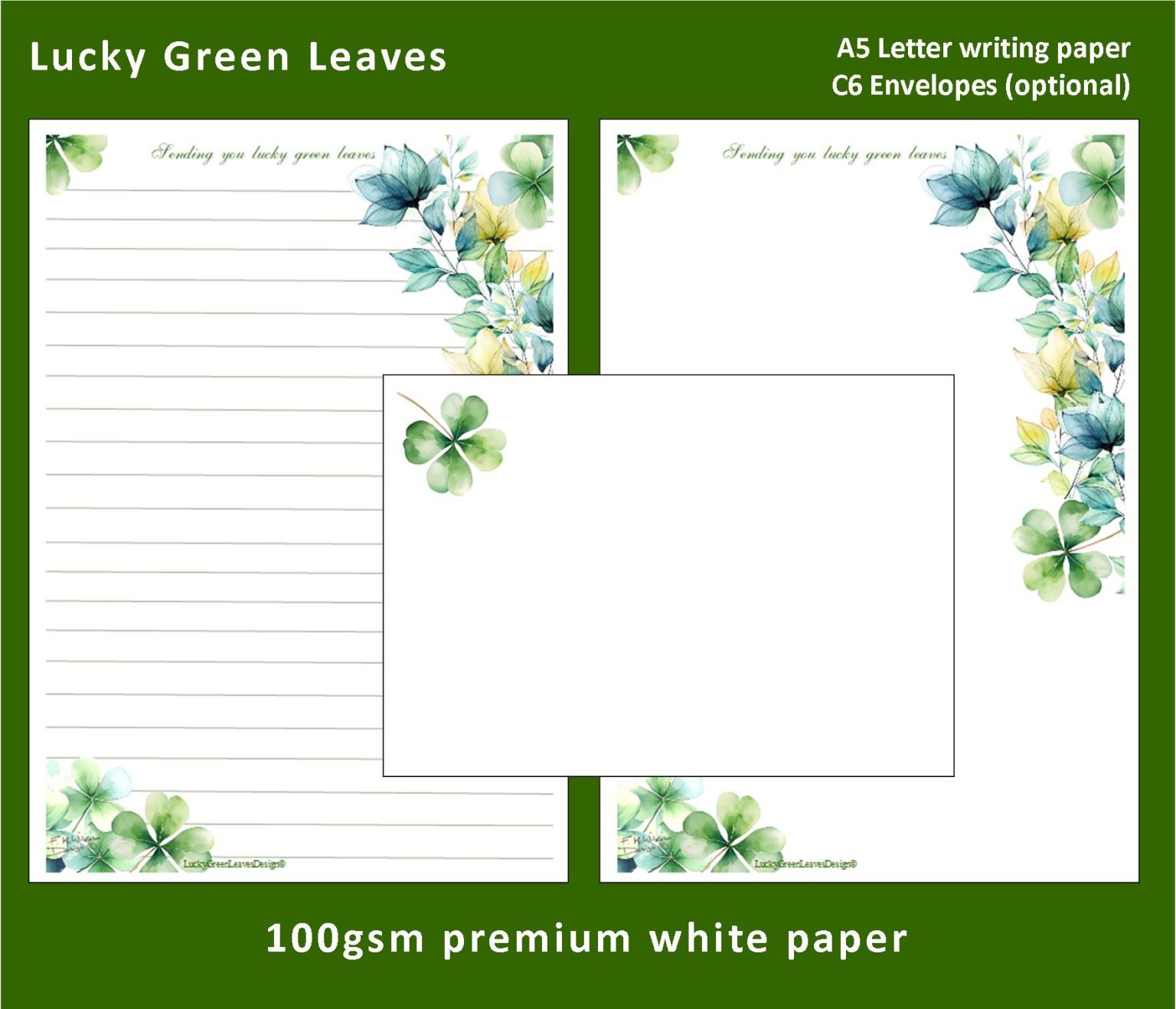 "Lucky Green Leaves" - Beautiful Writing Sets